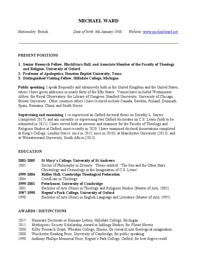 Michael Ward CV 2021 | PDF