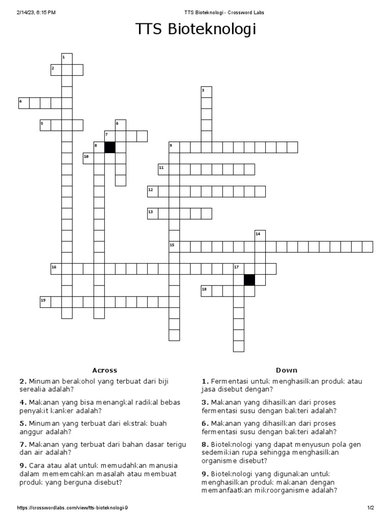 TTS Bioteknologi - Crossword Labs | PDF