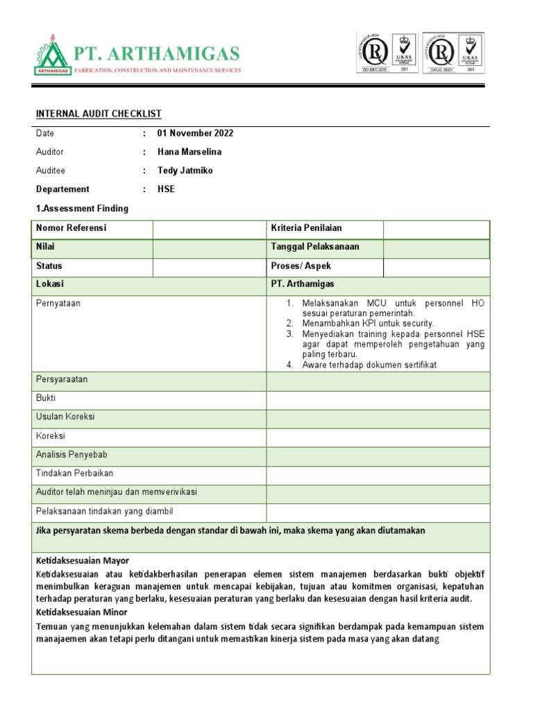 Internal Audit Checklist - Hse | PDF