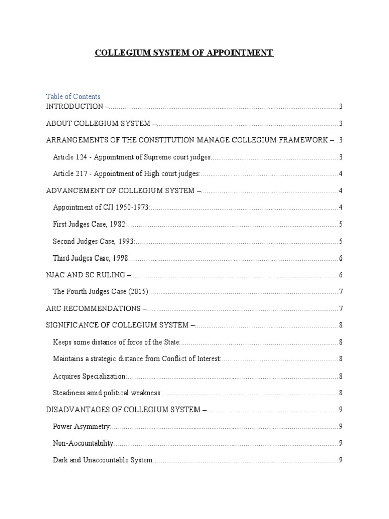 Overview of the Collegium System | PDF | Supreme Court Of India ...