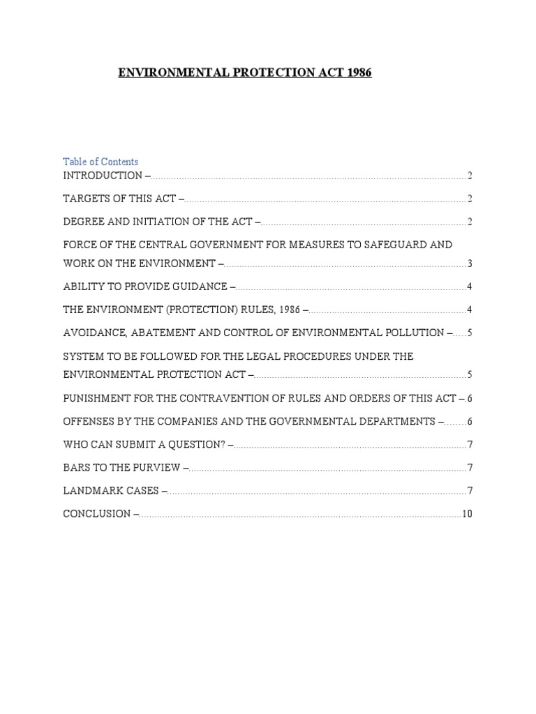 Environmental Protection Act 1986 - Sara Agrawal | PDF | Environmental ...