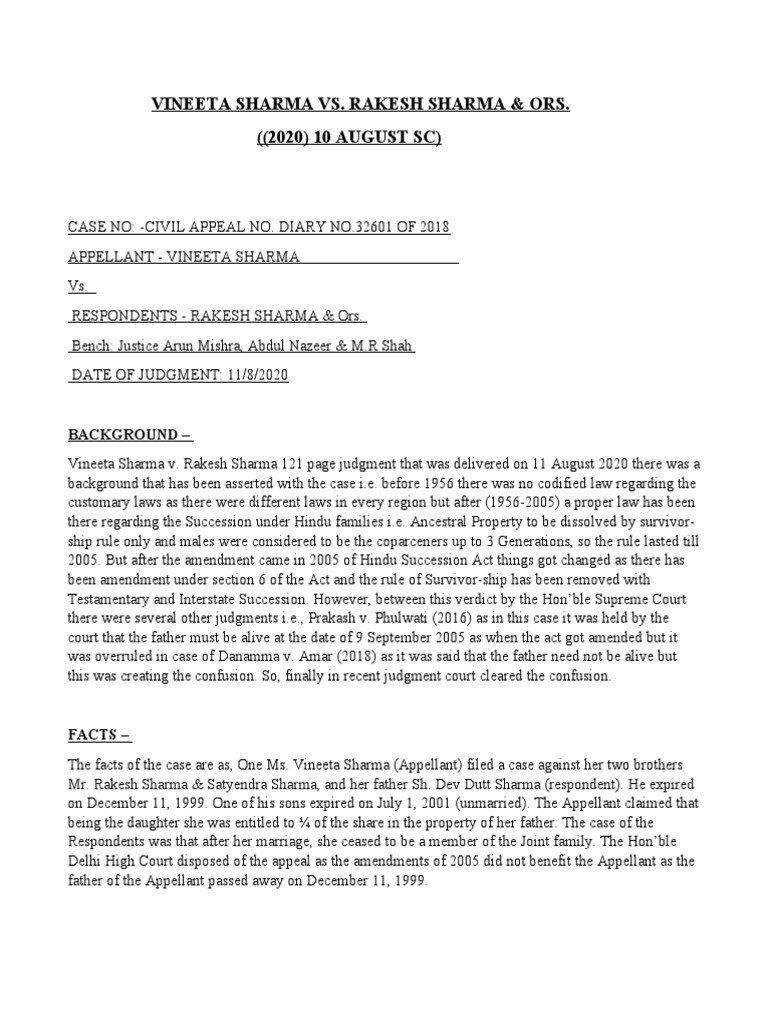 Vineeta Sharma vs. Rakesh Sharma & Ors. | PDF | Judgment (Law) | Gender