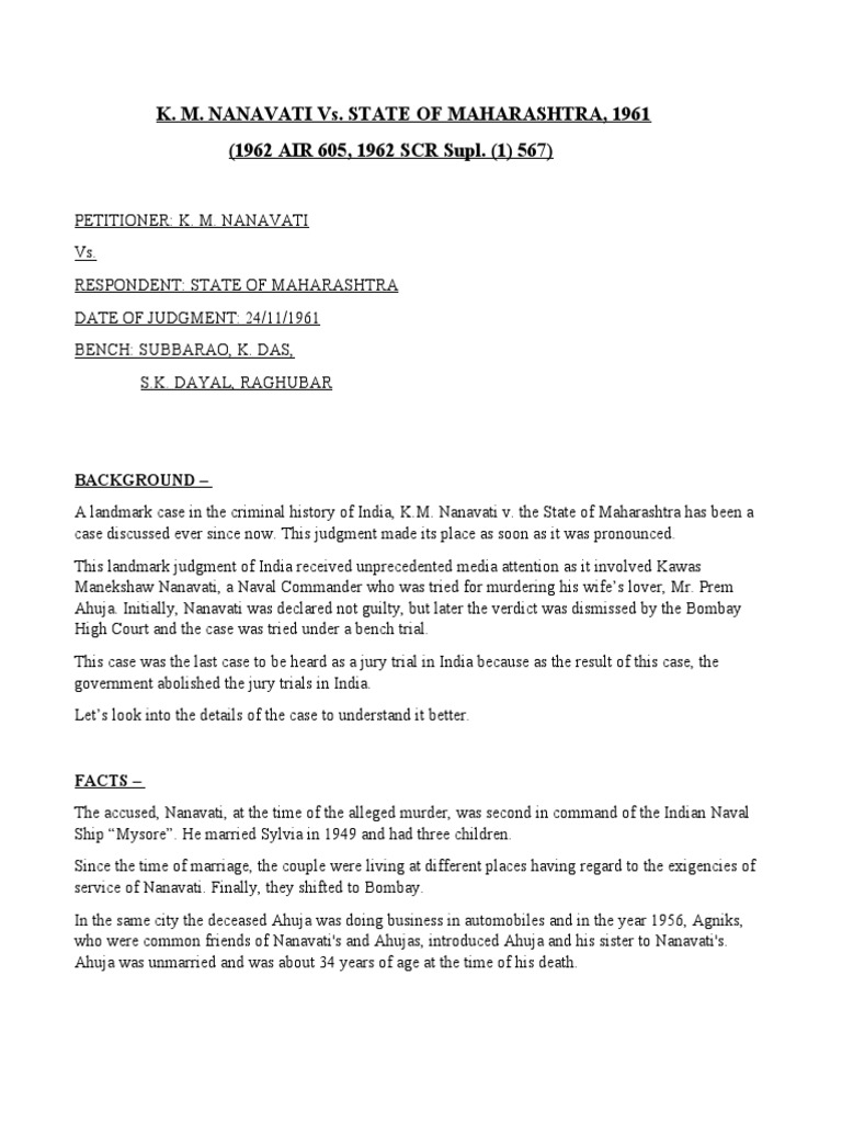 Nanavati Case: Landmark 1961 Judgment | PDF | Common Law | Criminal Law