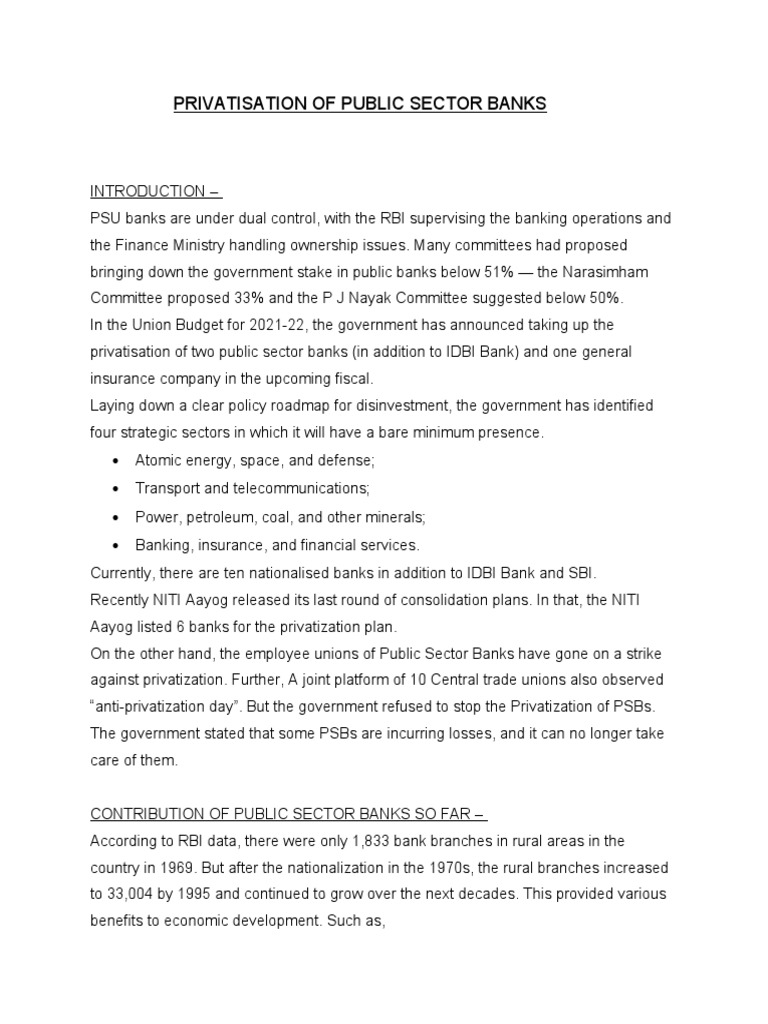 Privatisation of Public Sector Banks | Download Free PDF | Banks ...