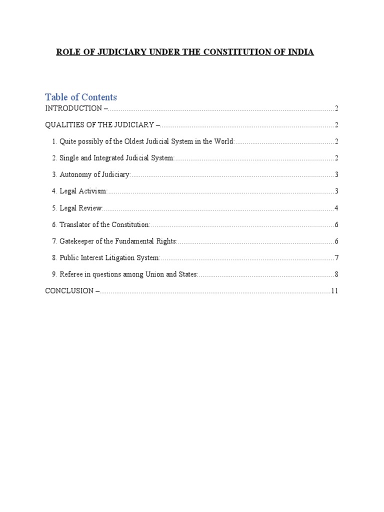 Role of Judiciary Under The Constitution of India - Sara Agrawal | PDF ...