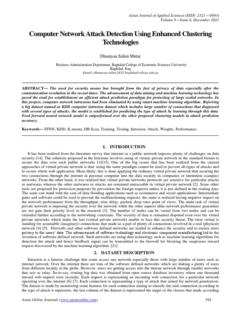 Computer Network Attack Detection Using Enhanced Clustering Technologies Pdf Computer