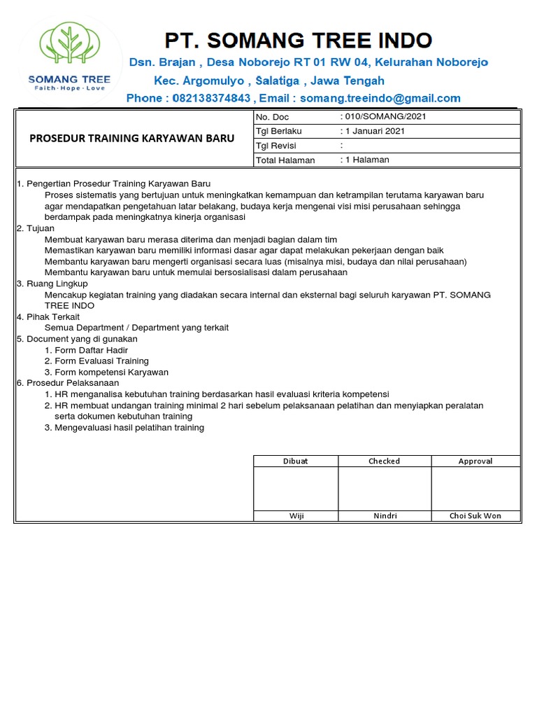 Prosedur Training Karyawan Baru | PDF