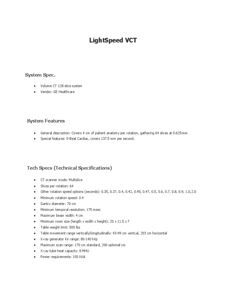 LightSpeed VCT Tech Specs - 2 | PDF
