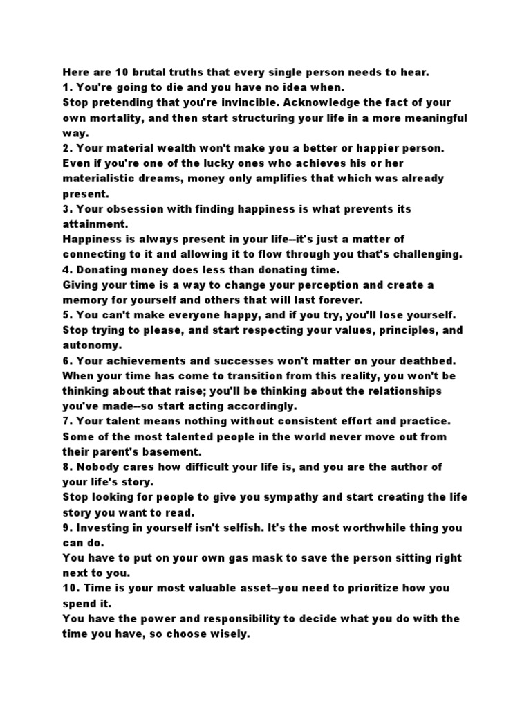 Here Are 10 Brutal Truths That Every Single Person Needs To Hear | PDF