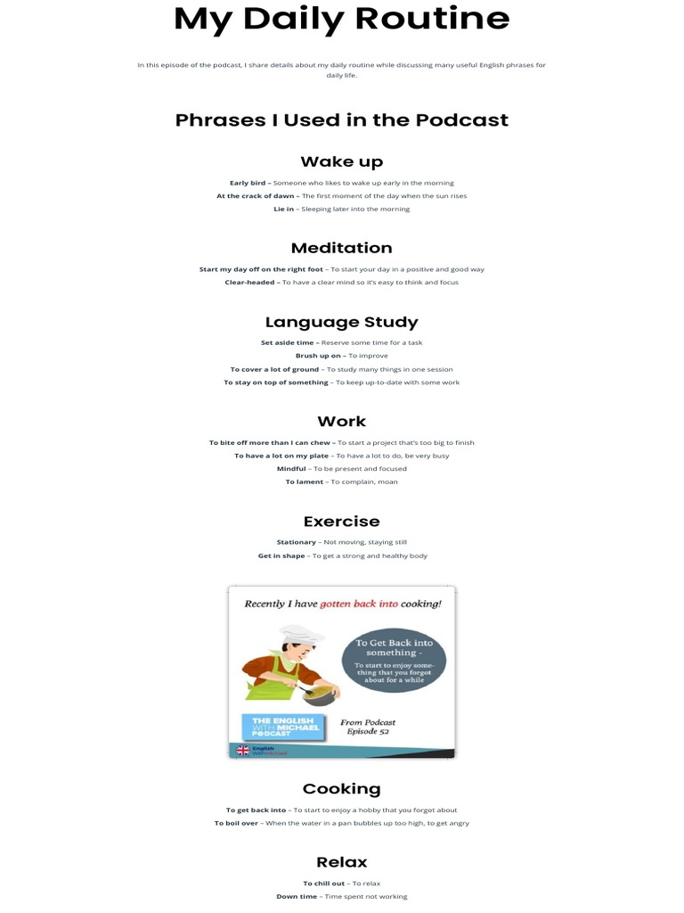 #52 My Routine - Daily English Phrases - Level Up | PDF