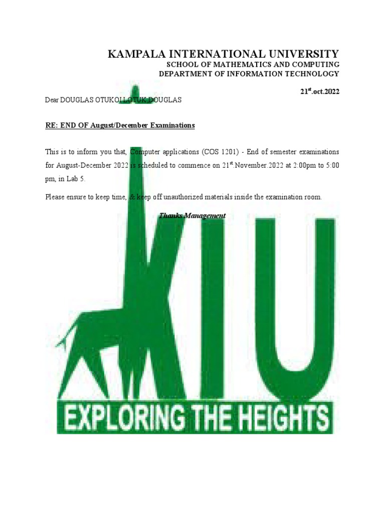 Kampala International University Announces Date and Time for Computer ...