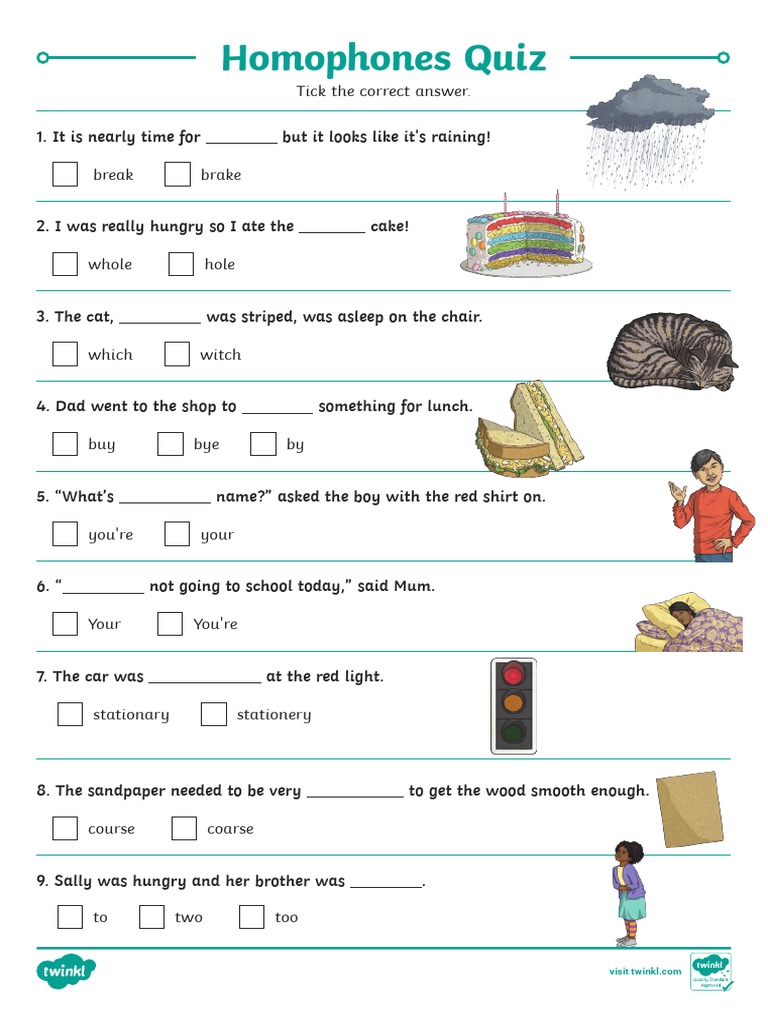 Homophones Quiz | PDF