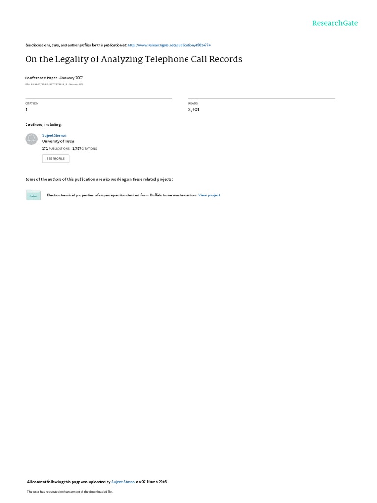 On The Legality of Analyzing Telephone Call Record | PDF | Telephone ...