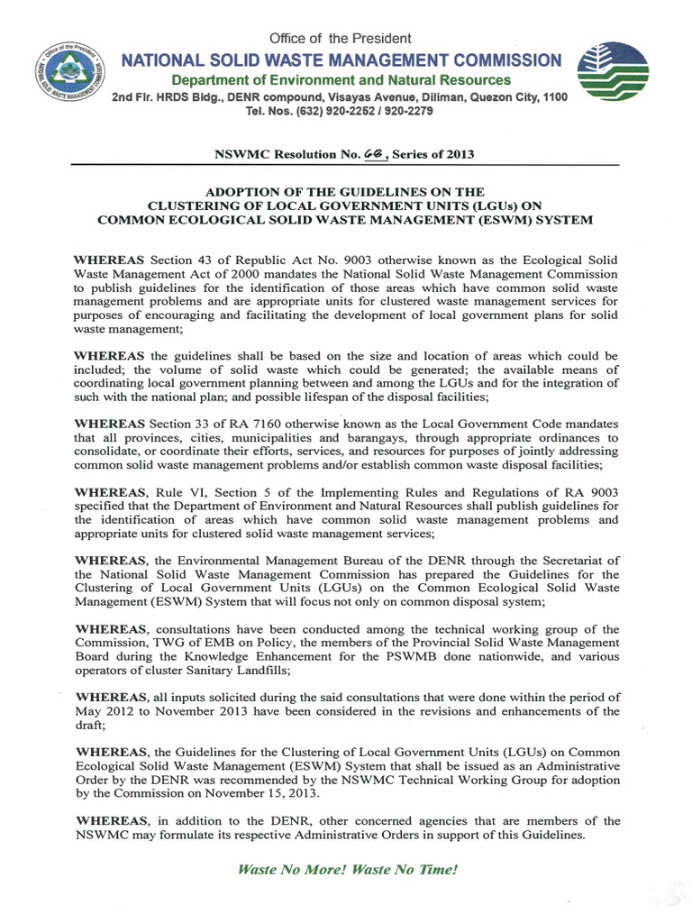 NSWMC Reso 68 Guidelines On Clustering | PDF | Waste Management | Waste