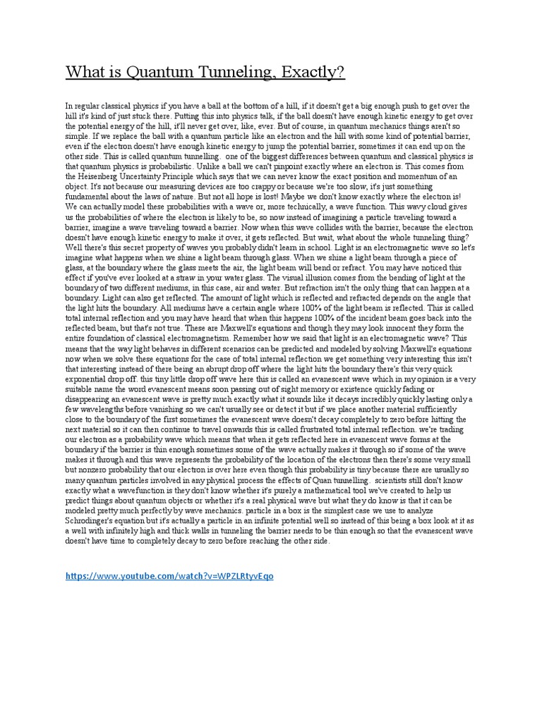 Quantum Tunneling Explained | PDF | Quantum Mechanics | Quantum Tunnelling