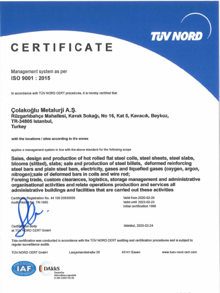 Iso 9001-2015 Colakoglu Metalurji 23.02.2023 | PDF