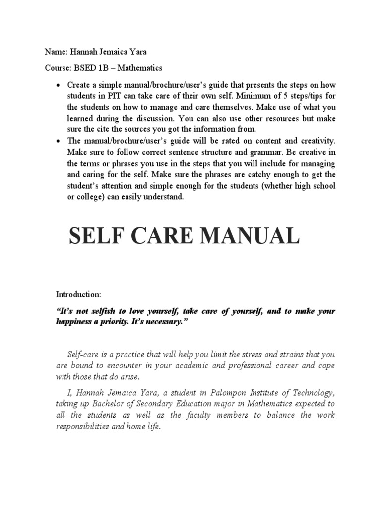 Self Care Manual | PDF | Stress (Biology) | Psychology