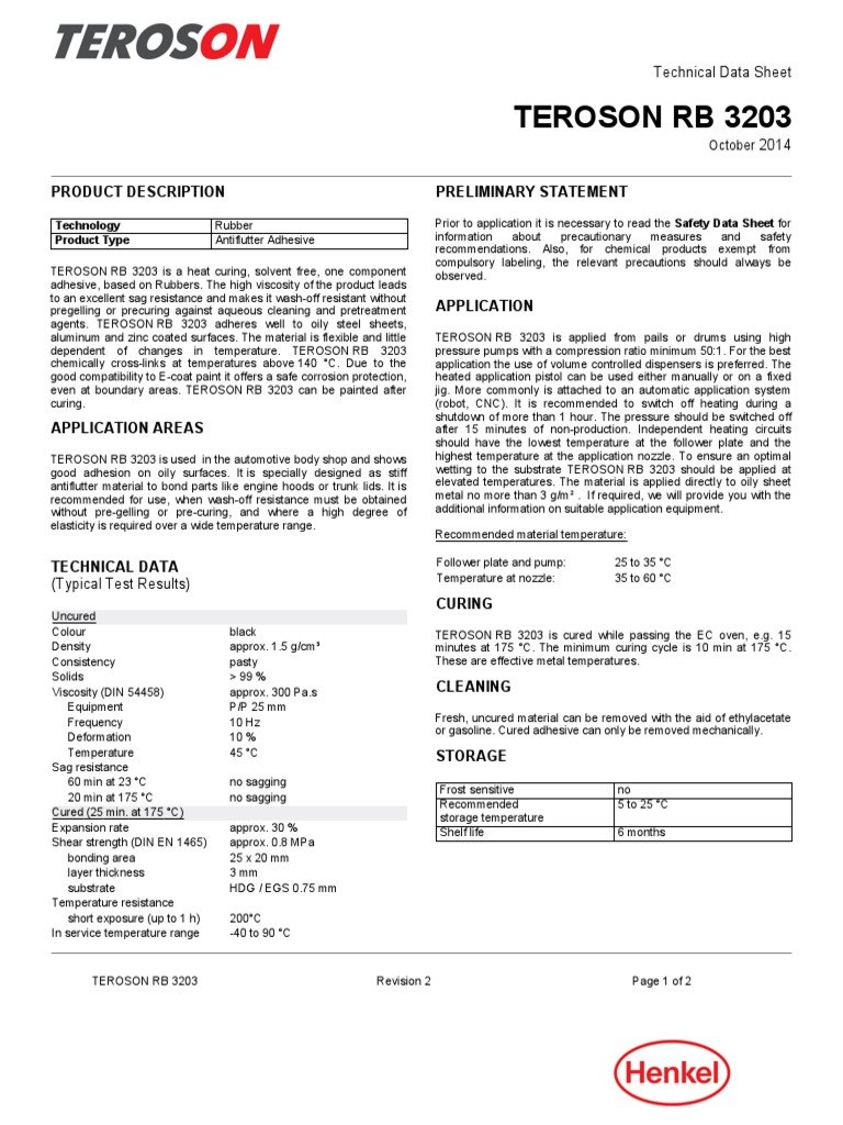 Teroson RB 3203-En | PDF | Product Liability | Adhesive