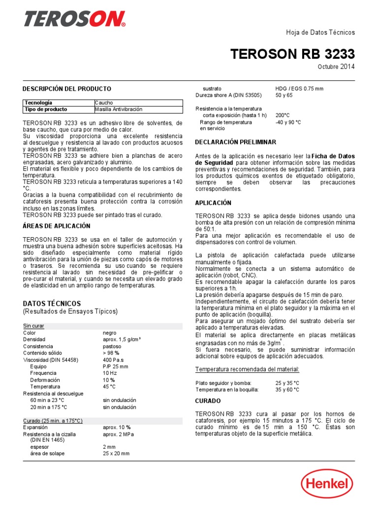 Teroson RB 3233-Es | PDF | Acero | Materiales