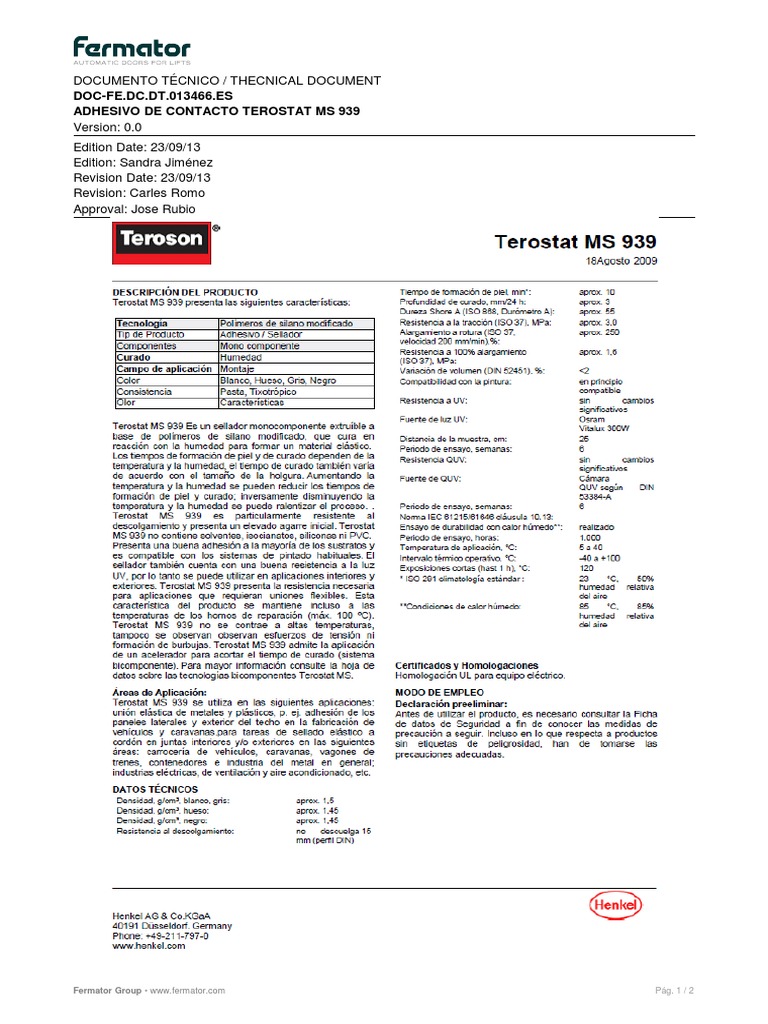 TEROSON MS 939. Technical Data Sheet | PDF