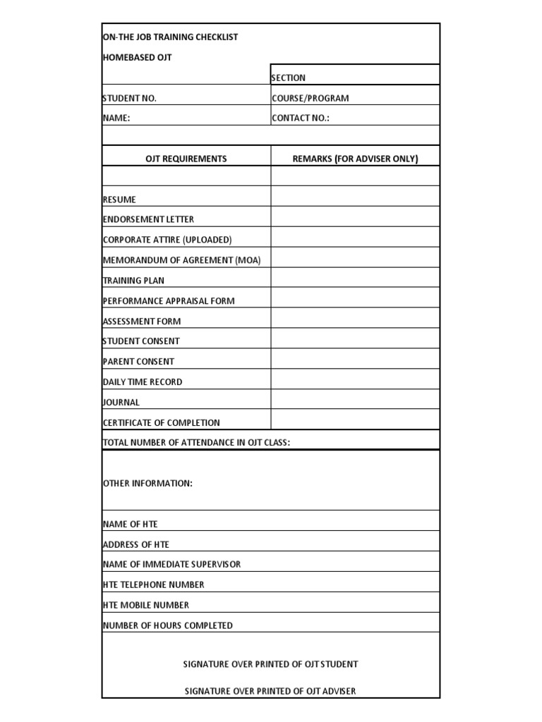 Ojt Checklist | PDF