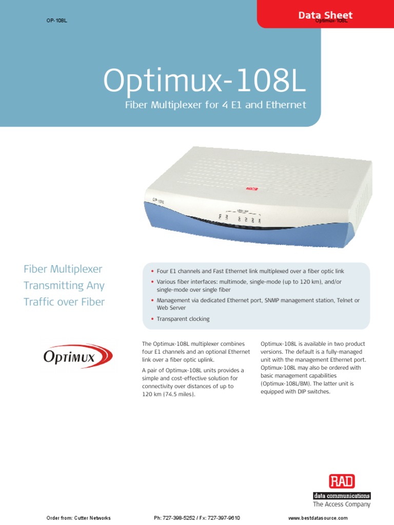 Optimux-108L: Fiber Multiplexer For 4 E1 and Ethernet | PDF | Optical ...