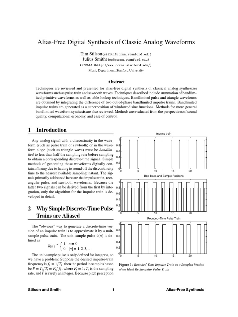 Alias Free Digital Synthesis Of Classic Analog Waveforms Pdf