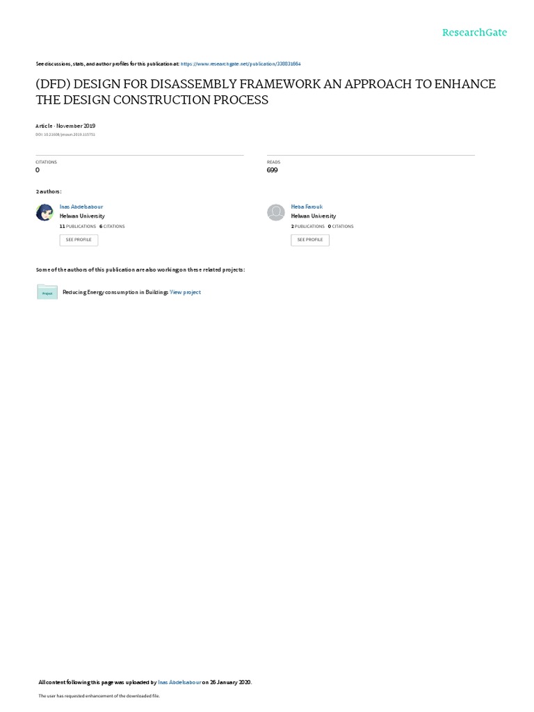 (DFD) Design For Disassembly Framework An Approach To Enhance The Design Construction Process ...