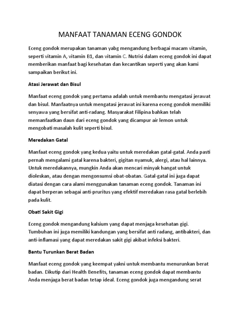 Manfaat Tanaman Eceng Gondok | PDF | Kesehatan Holistik
