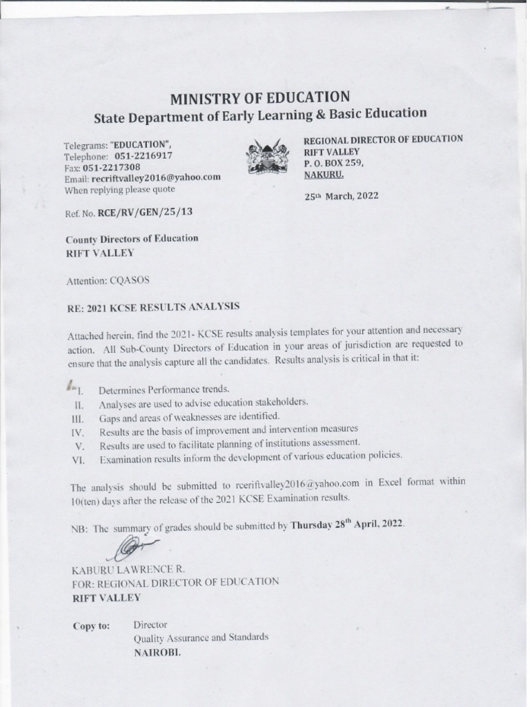 2021 Kcse Results Analysis - Templates and Cov. Letter | PDF