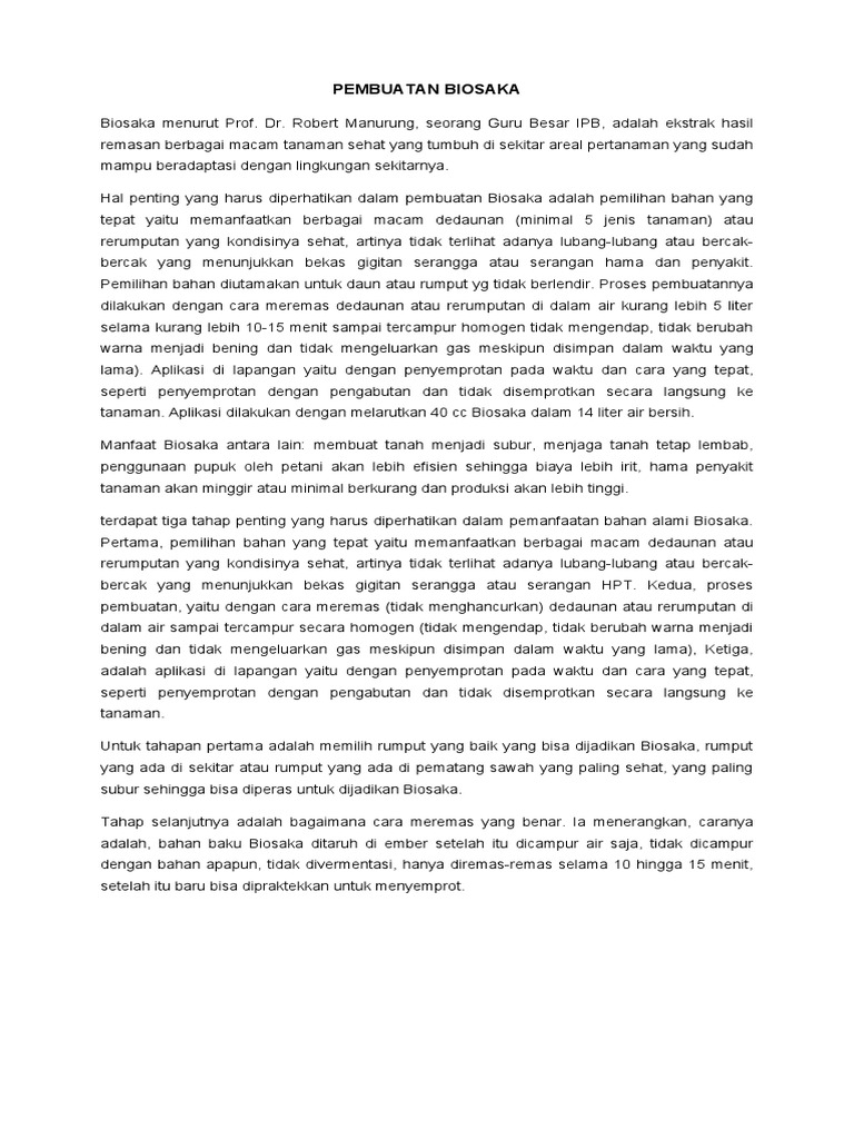 LPM - Dan - Sinopsis - Cara - Pembuatan Biosaka | PDF