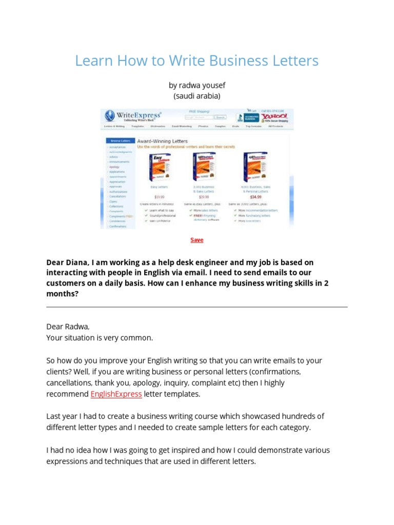 Learn How To Write Business Letters: Englishexpress | PDF | Internet ...