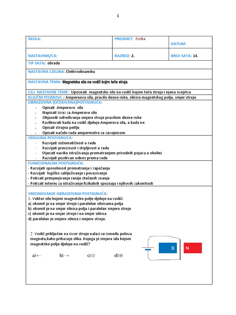 Sat Magnetska Sila Na Vodič Kojim Teče Struja | PDF