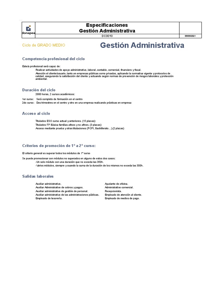 DC0010 Especificaciones Ciclos - GM - GAD-5 | PDF | Desarrollo profesional | Contabilidad