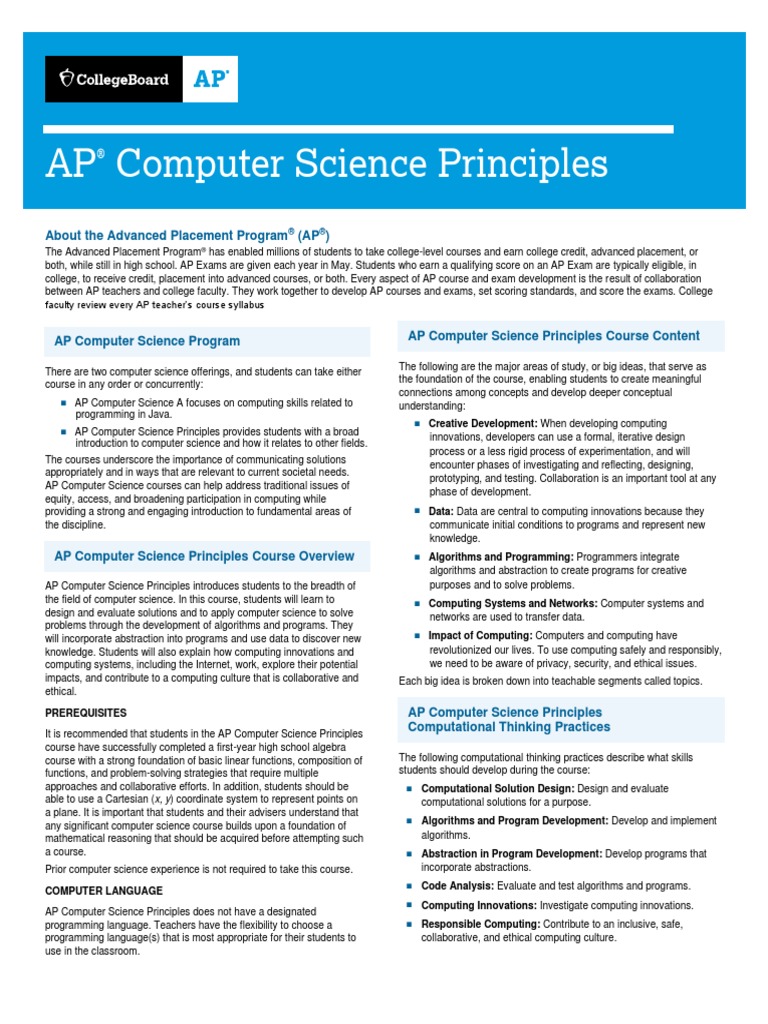 AP Computer Science Principles Course Overview | PDF | Advanced ...