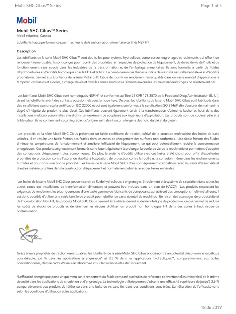 Mobil SHC Cibus™ Series | PDF | ExxonMobil | Nourritures