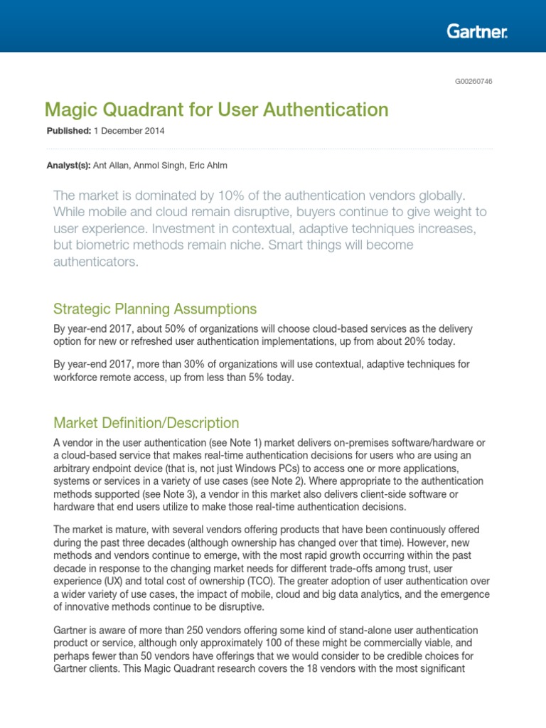 Magic Quadrant For User Authentication - December 2014 | PDF | Cloud ...