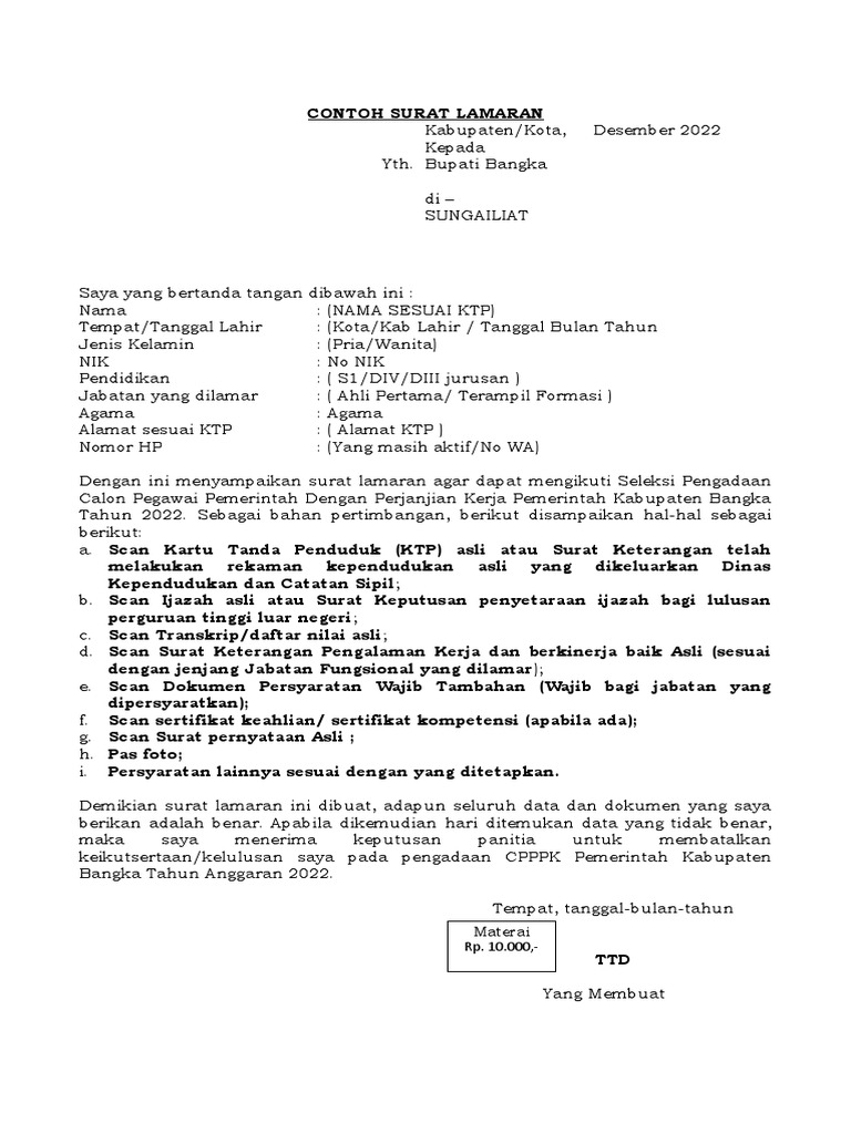 Contoh Surat Lamaran | PDF