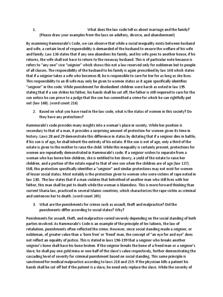 DBQ 1 Hammurabis Code | PDF | Crimes | Crime & Violence