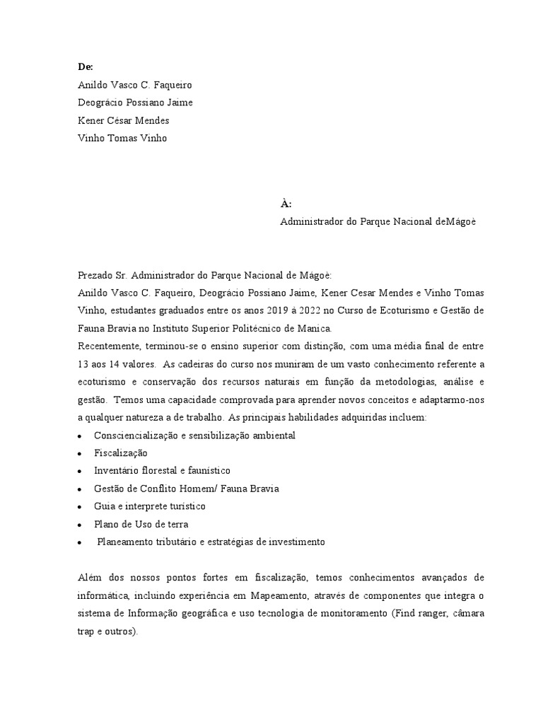 Carta de Pedido de Estágio | PDF