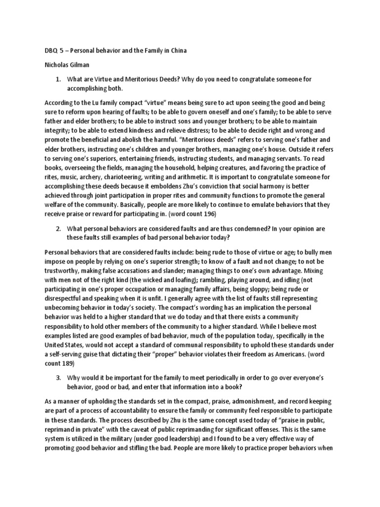 DBQ 6 Personal Behavior and The Family | Download Free PDF | Psychology ...