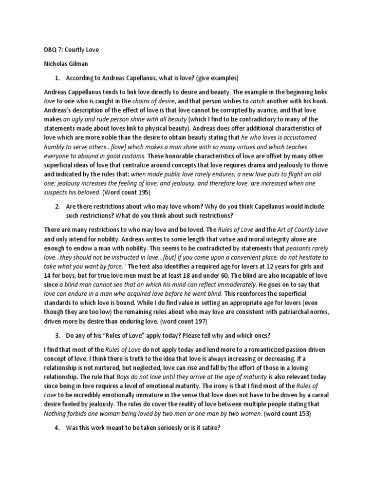 DBQ 7 Courtly Love | PDF | Love | Romance (Love)