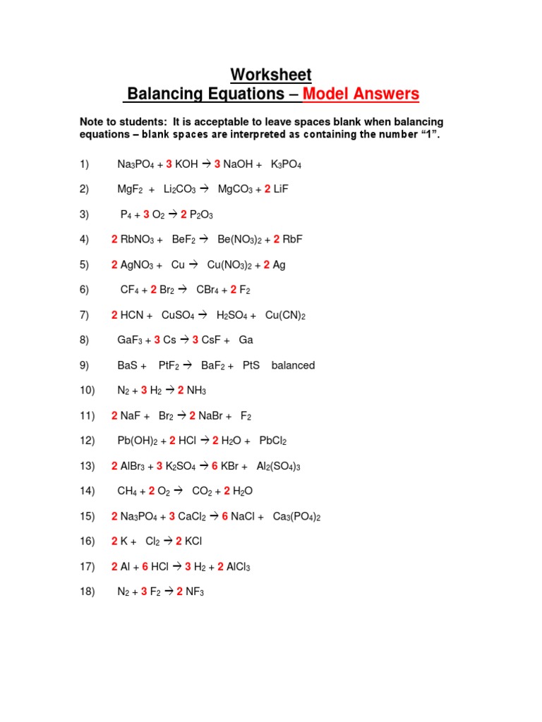 2 - Balancing Equations (Model Answer) | PDF