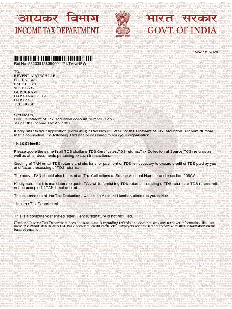 TAN Certificate | PDF