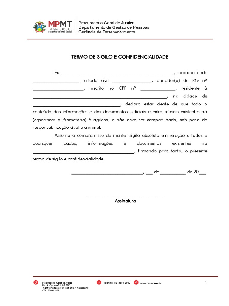 Termo de Sigilo e Confidencialidade | PDF