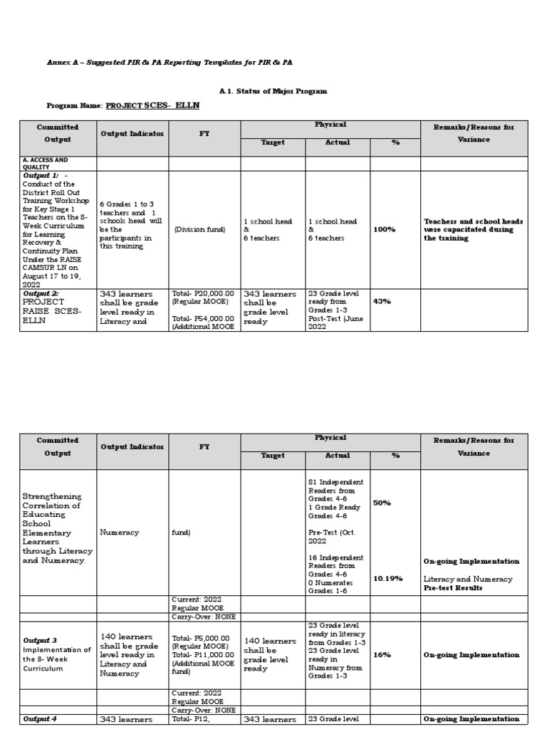Sta. Cruz Es - Pirpa 2022 | PDF | Literacy | Curriculum