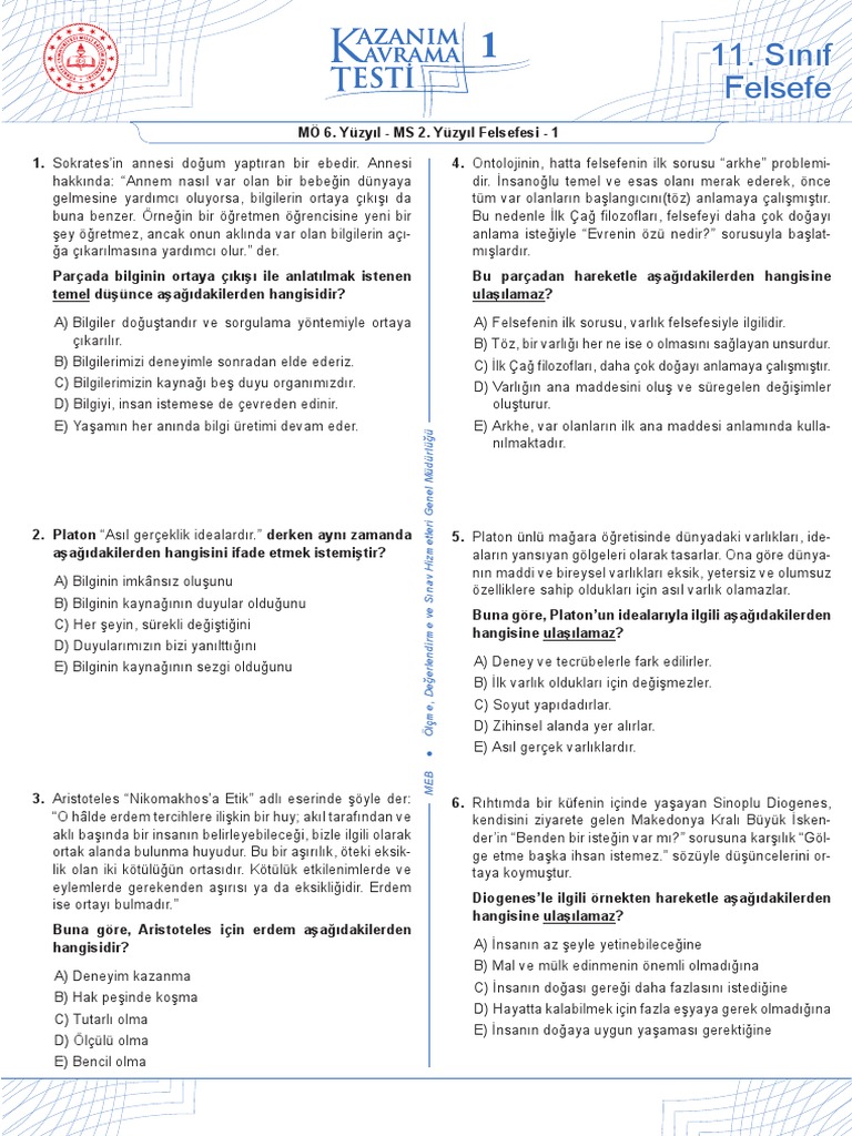 Sınıf Felsefe Felsefe | PDF