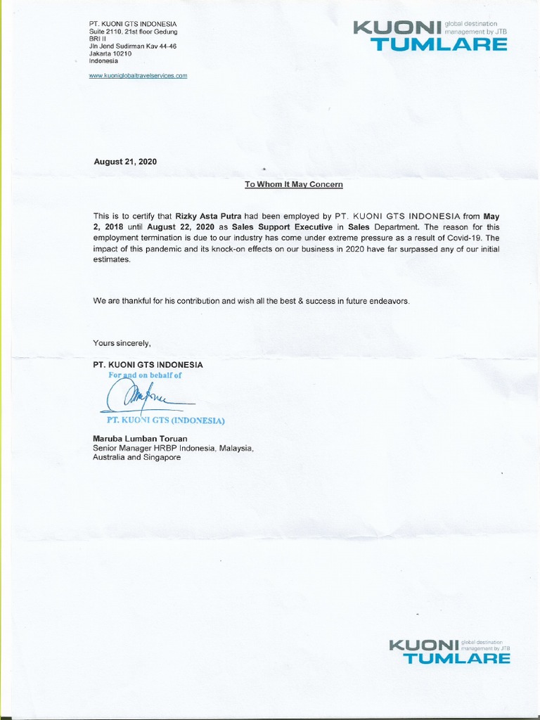 Reference Letter KUONI GTS INDONESIA | PDF
