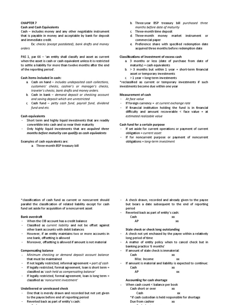 Chapter 7 - Cash and Cash Equivalents | PDF | Cheque | Cash And Cash Equivalents