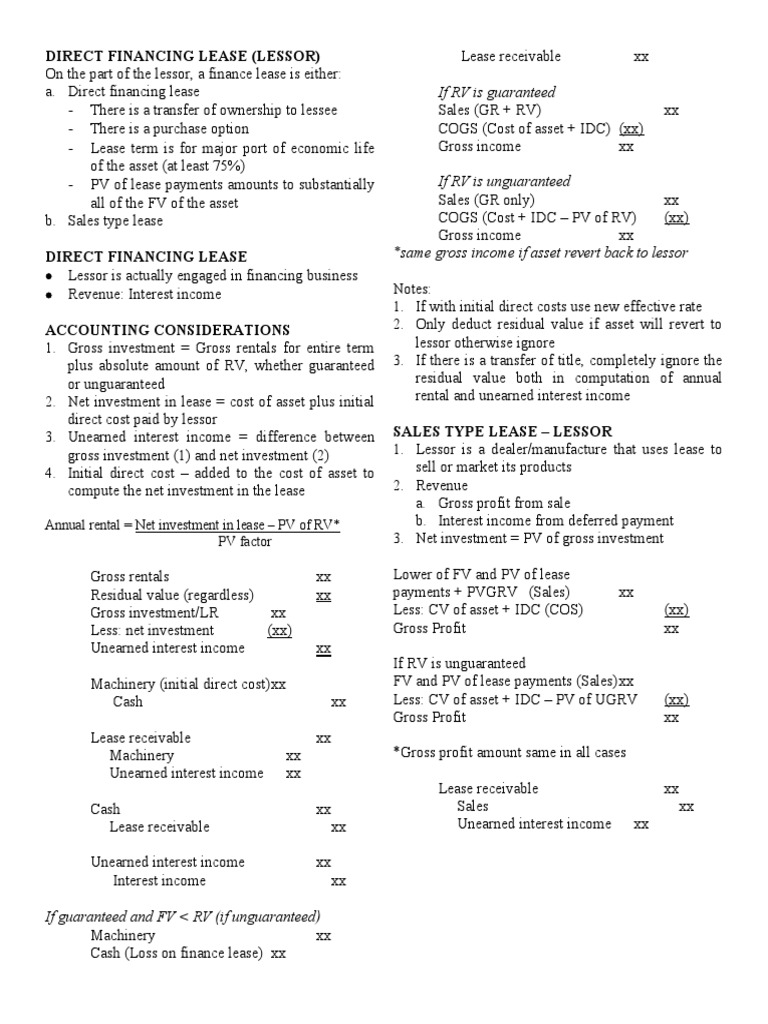 Direct Financing & Sales Type Lease | PDF | Revenue | Lease